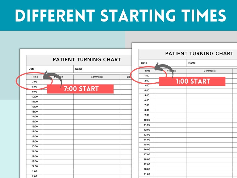 Patient Positioning and Turn Chart, Patient Repositioning Chart ...