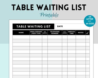Printable Table Reservation List Digital Download Restaurant - Etsy