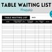 Printable Table Waiting List, Restaurant Table Waiting Form, Restaurant ...