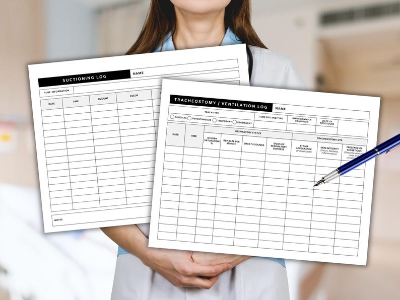 Tracheostomy Ventilation Suctioning Log Tracker Chart, Tracheotomy Care ...