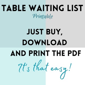 Printable Table Waiting List, Restaurant Table Waiting Form, Restaurant ...