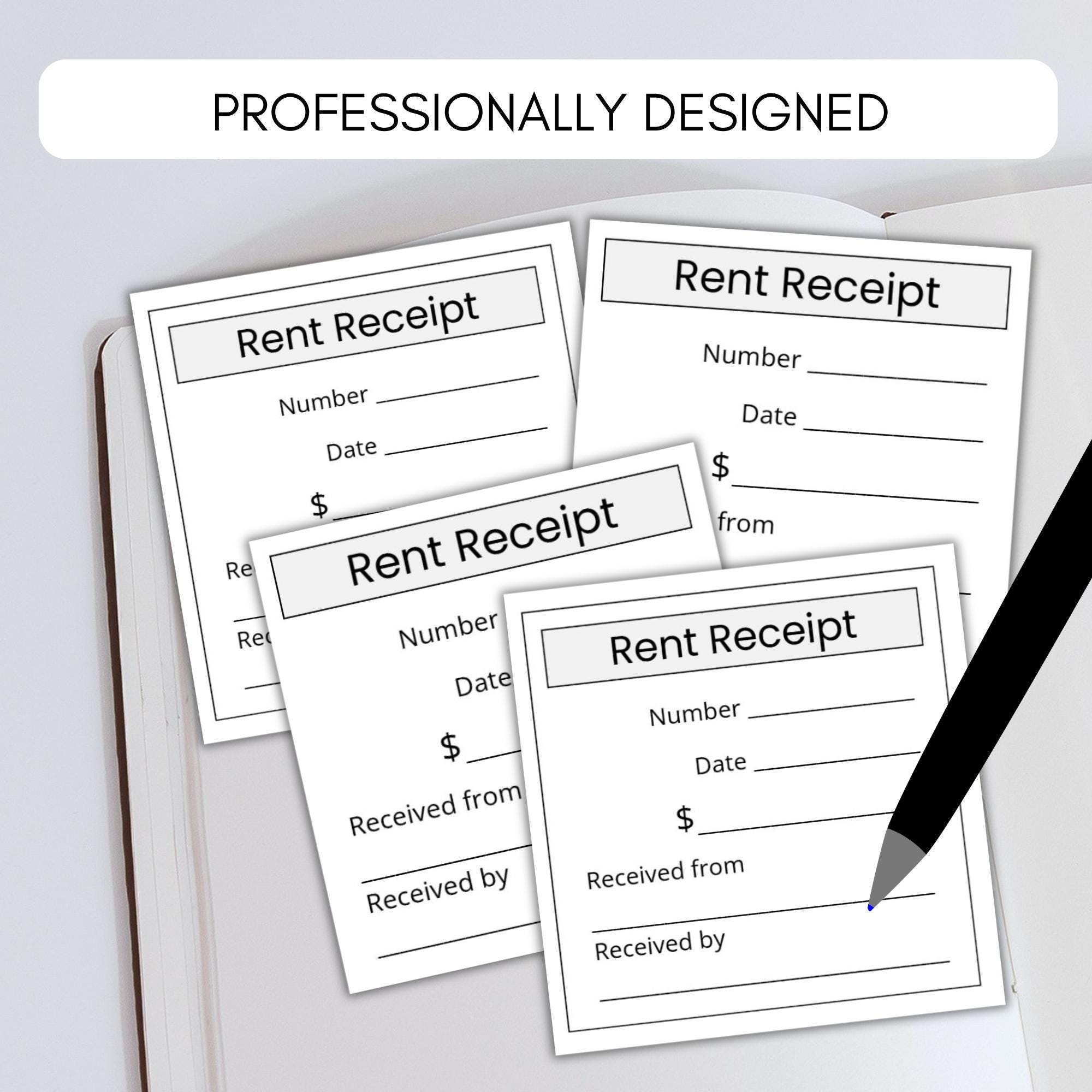 Simple Rent Receipt, Printable Business Receipt, Receipt Template for ...