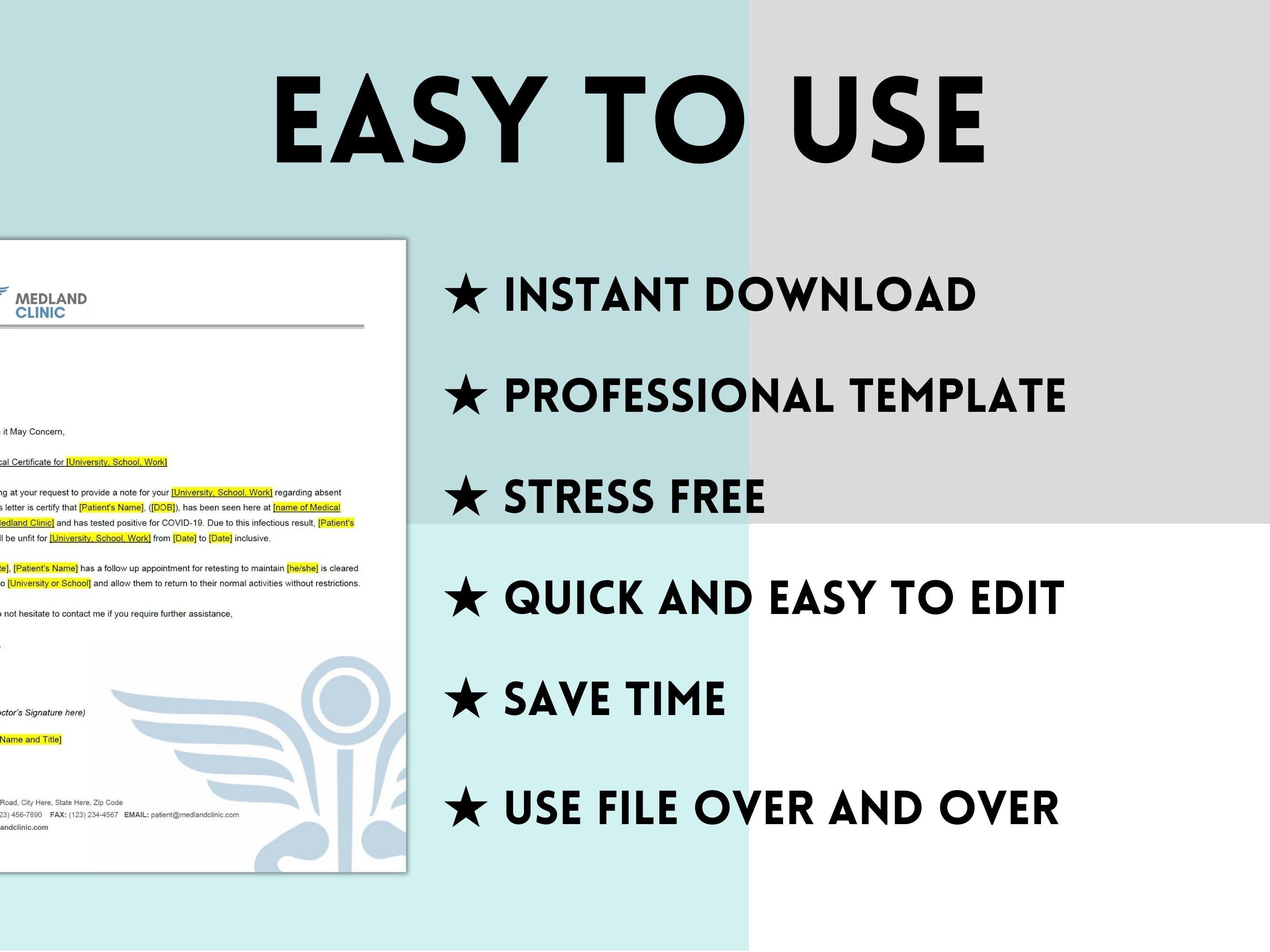 Doctor's Note, Doctor's Letter, Medical Certificate, Printable Medical ...