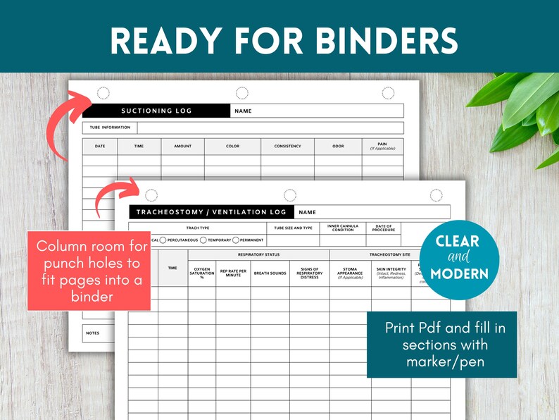 Tracheostomy Ventilation Suctioning Log Tracker Chart, Tracheotomy Care ...