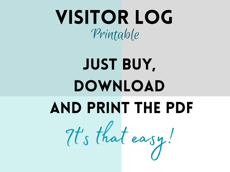 Printable Visitor Log, Visitor Sign in Sheet, Visitor Logbook, Visitor ...