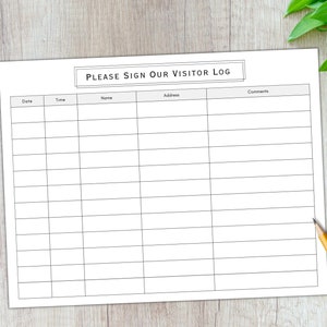 Printable Visitor Log, Visitor Sign in Sheet, Visitor Logbook, Visitor ...