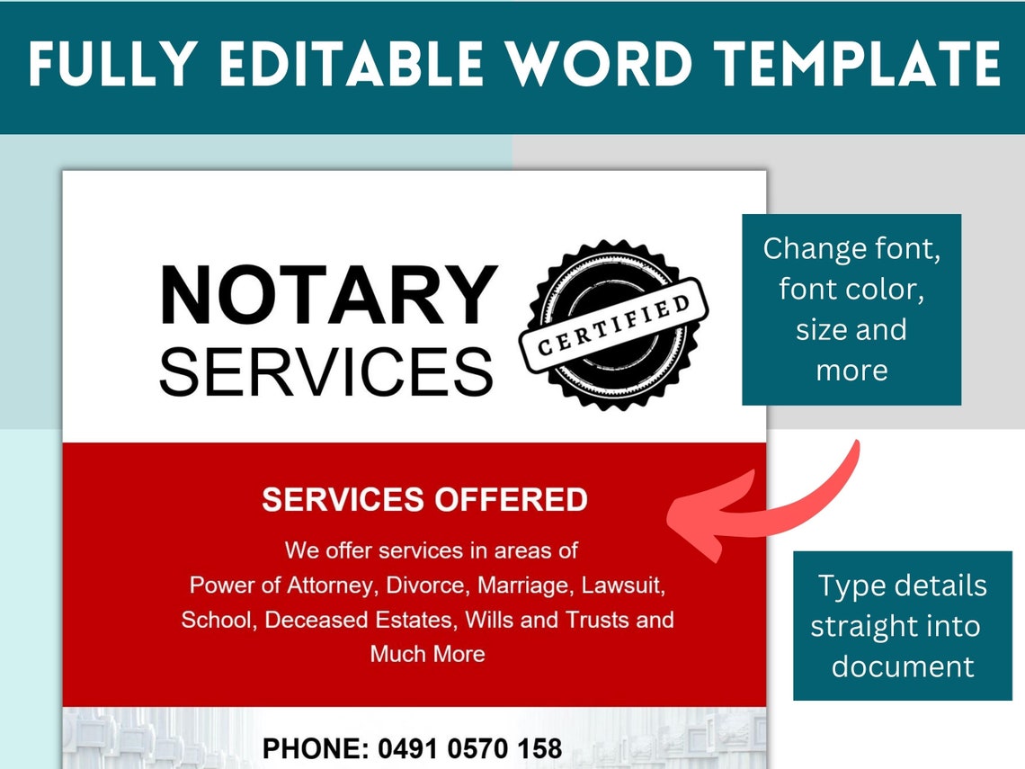 Editable Notary Services Tear-off Flyer, Flyer Template, Notary ...