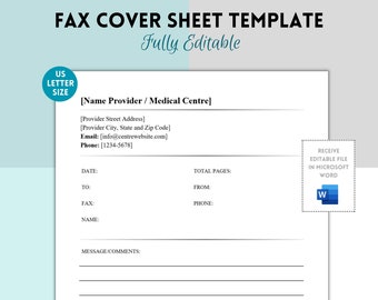 Medical Fax Cover Sheet for Health Care Office Printable Digital ...