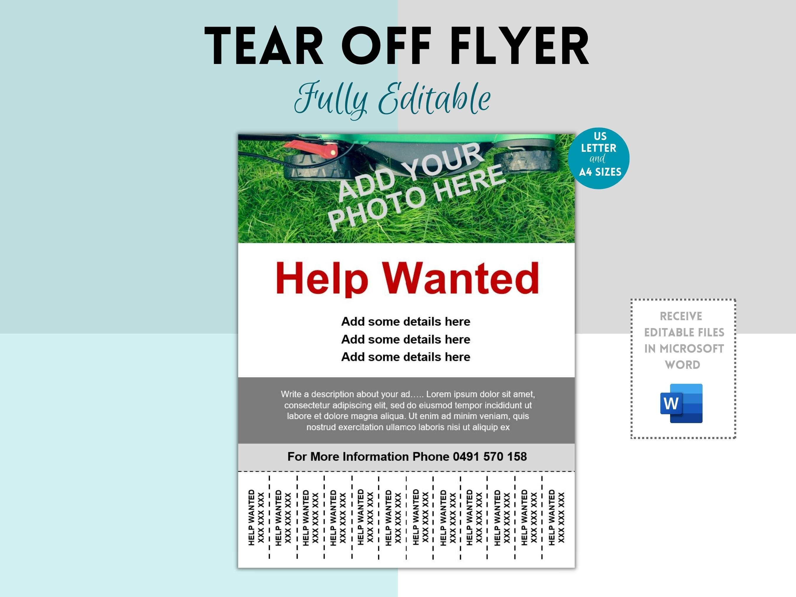 Editable Help Wanted Tear-off Flyer, Advertisement Flyer, Flyer ...