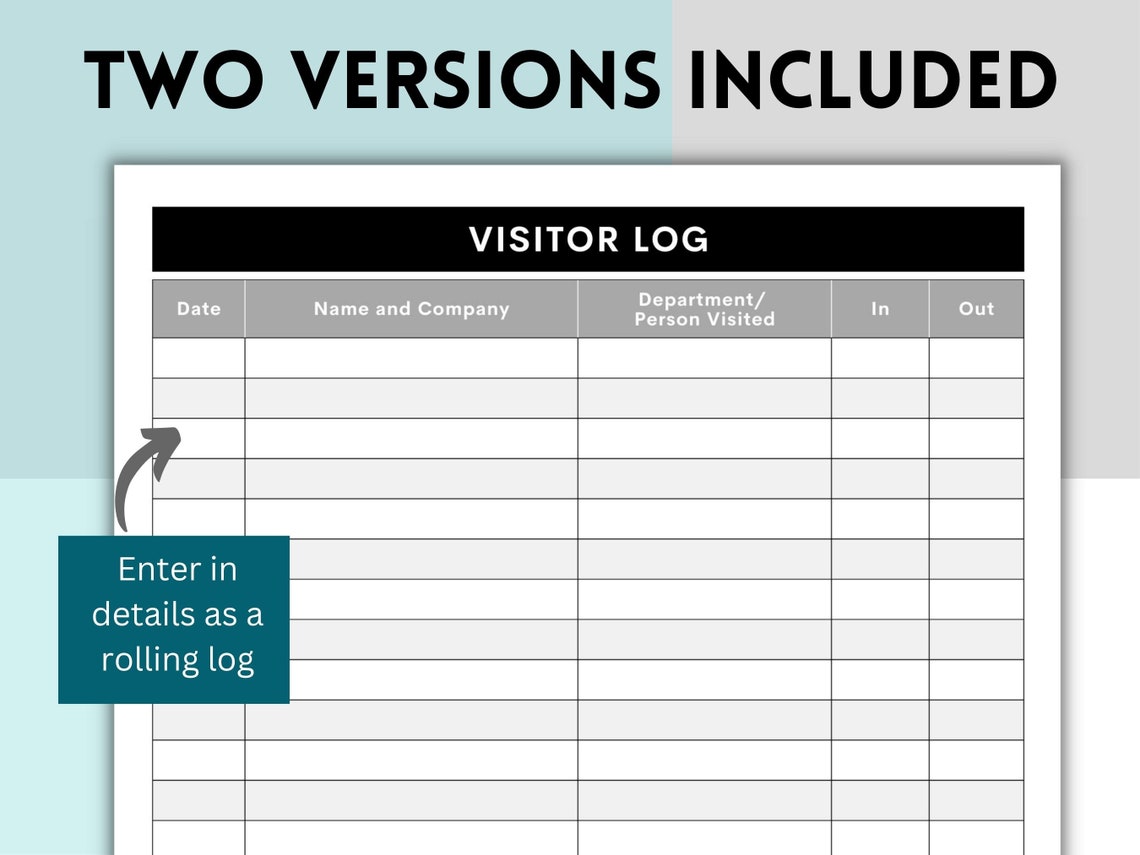 Printable Visitor Log, Visitor Sign in / Sign Out Sheet, Visitation Log ...