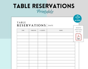 Printable Table Reservation List, Restaurant Table Reservation Form ...