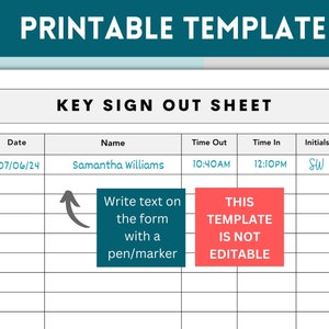 Key Sign Out Sheet, Key Signature List, Contact List, Sign in Out Form ...