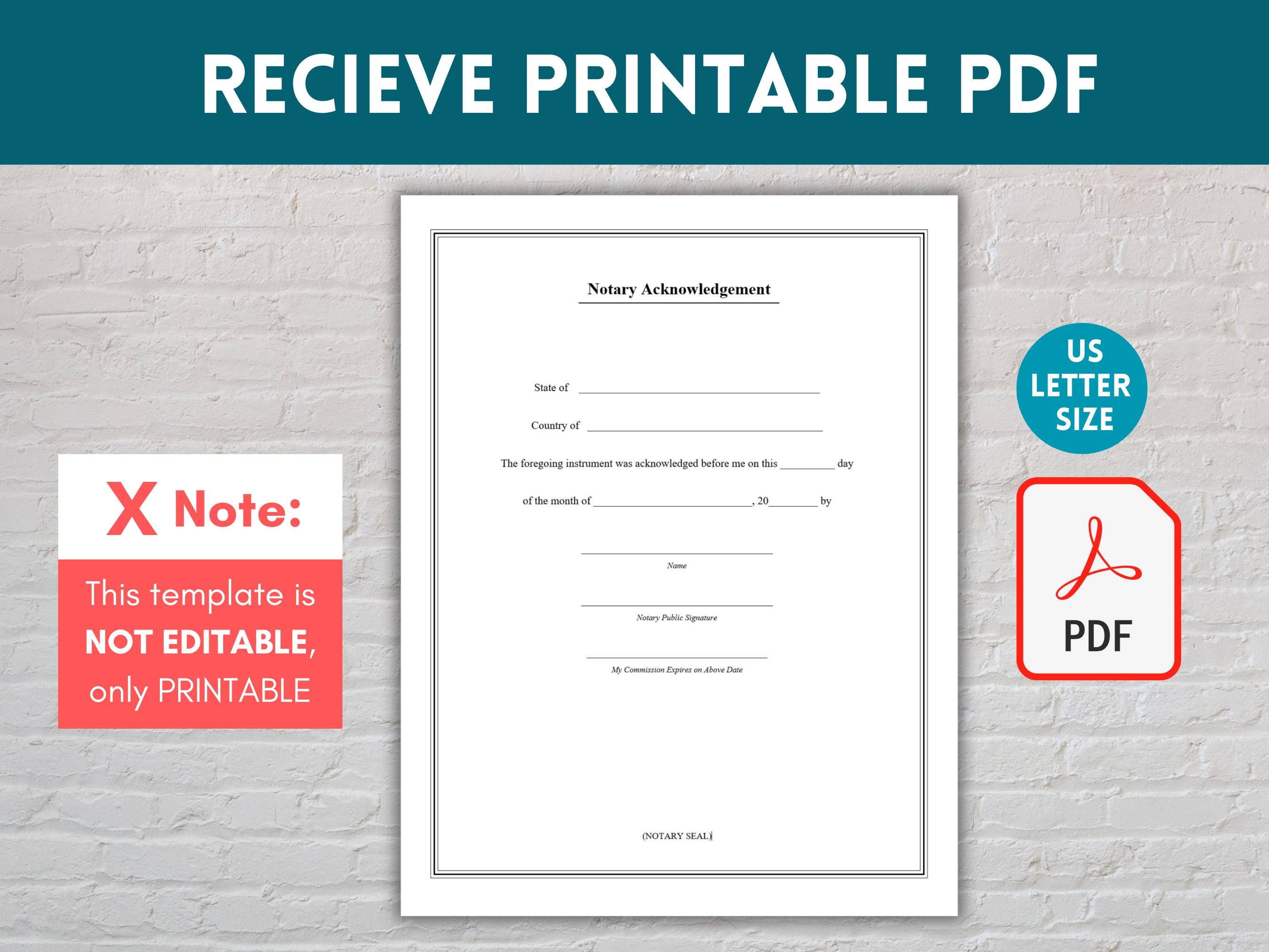 Notary Acknowledgement, Notary Form, Notary Letter, Acknowledgement ...