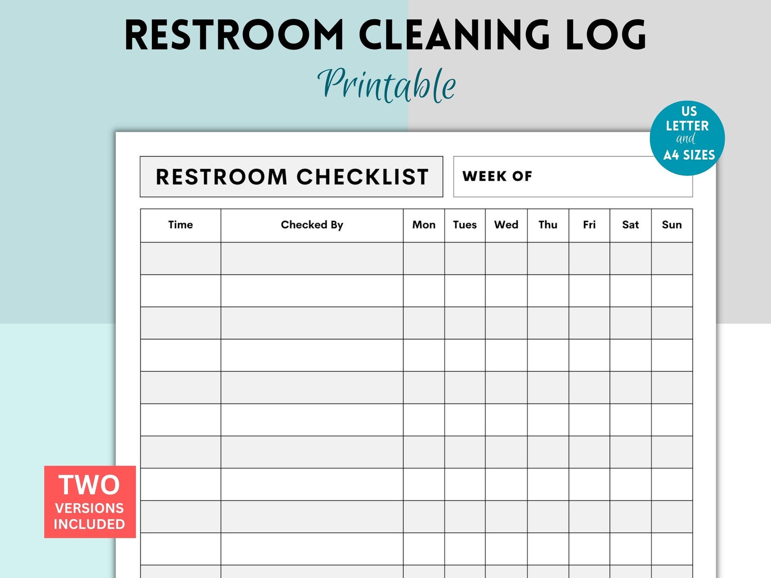 Printable Restroom Cleaning Log for Businesses, Bathroom Cleaning Log ...