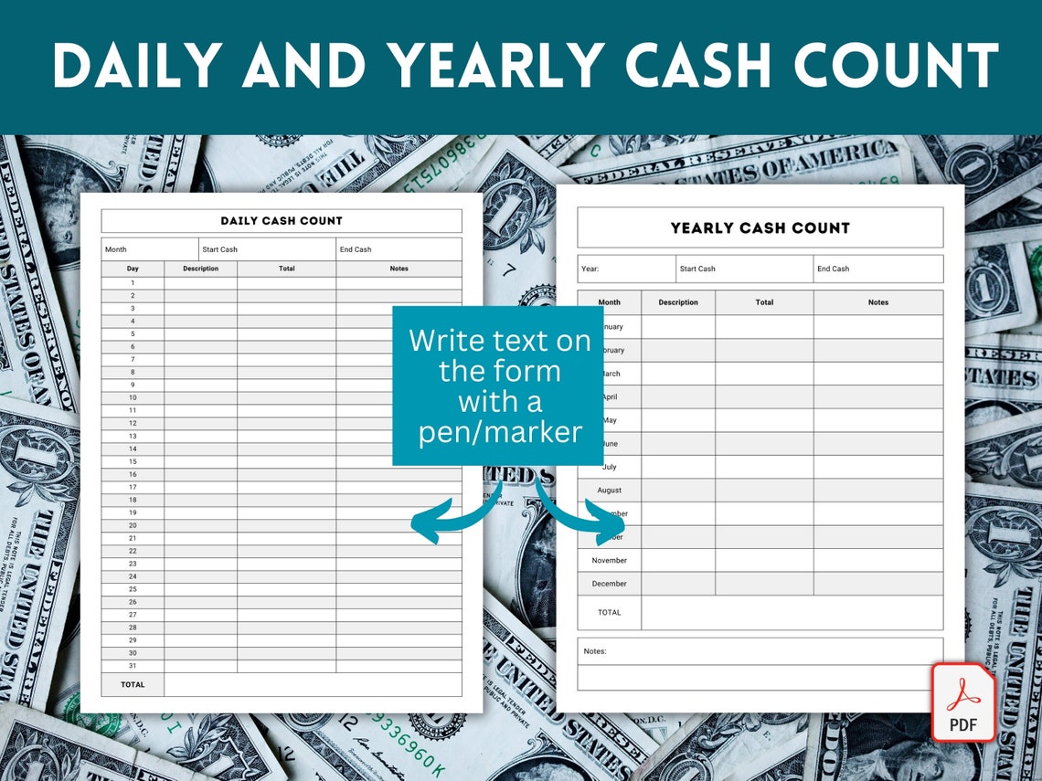 Cash Count Bundle, Cash Breakdown, Count Sheet, Cash Breakdown Slip ...