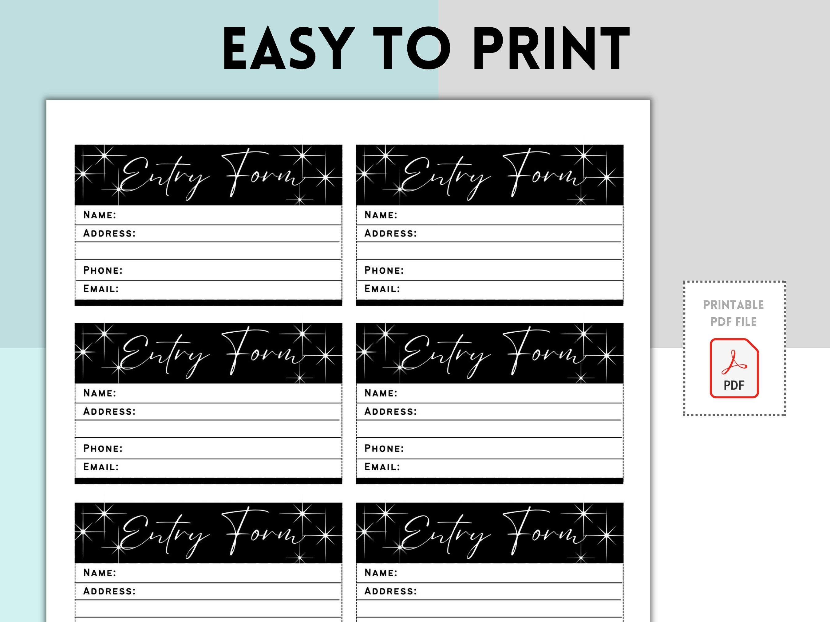 Printable Raffle Entry Form Ticket, Enter to Win Printable Ticket ...