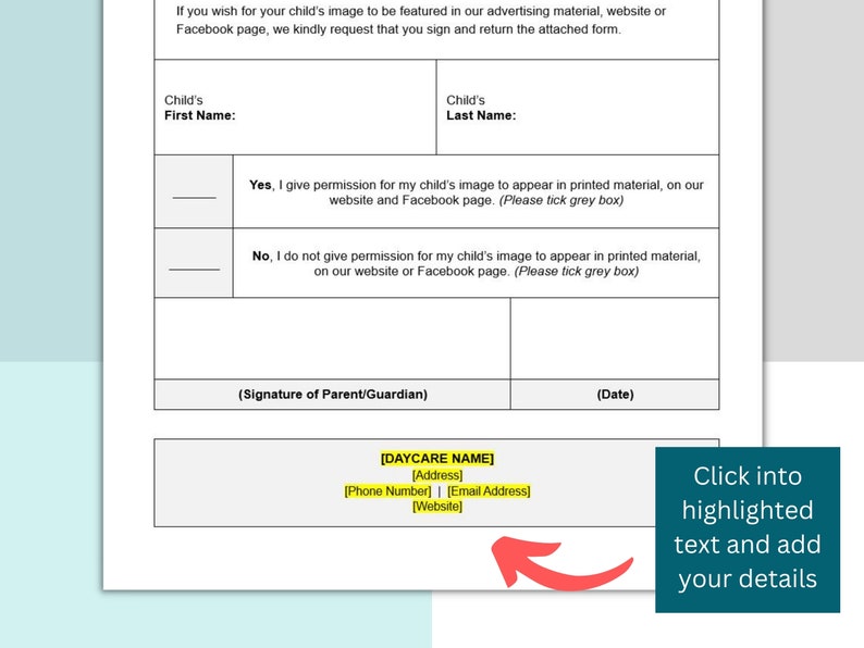 Daycare Photo Consent and Release Form, Photo Consent Form, Video ...
