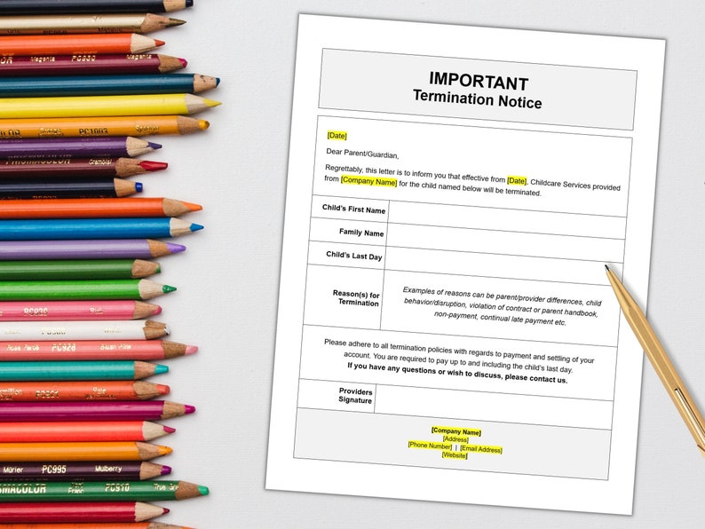 Daycare Termination Letter , Daycare Termination Notice, Daycare ...