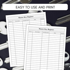 Master Key Log, Master Key Register, Master Key Record, Key Tracking ...