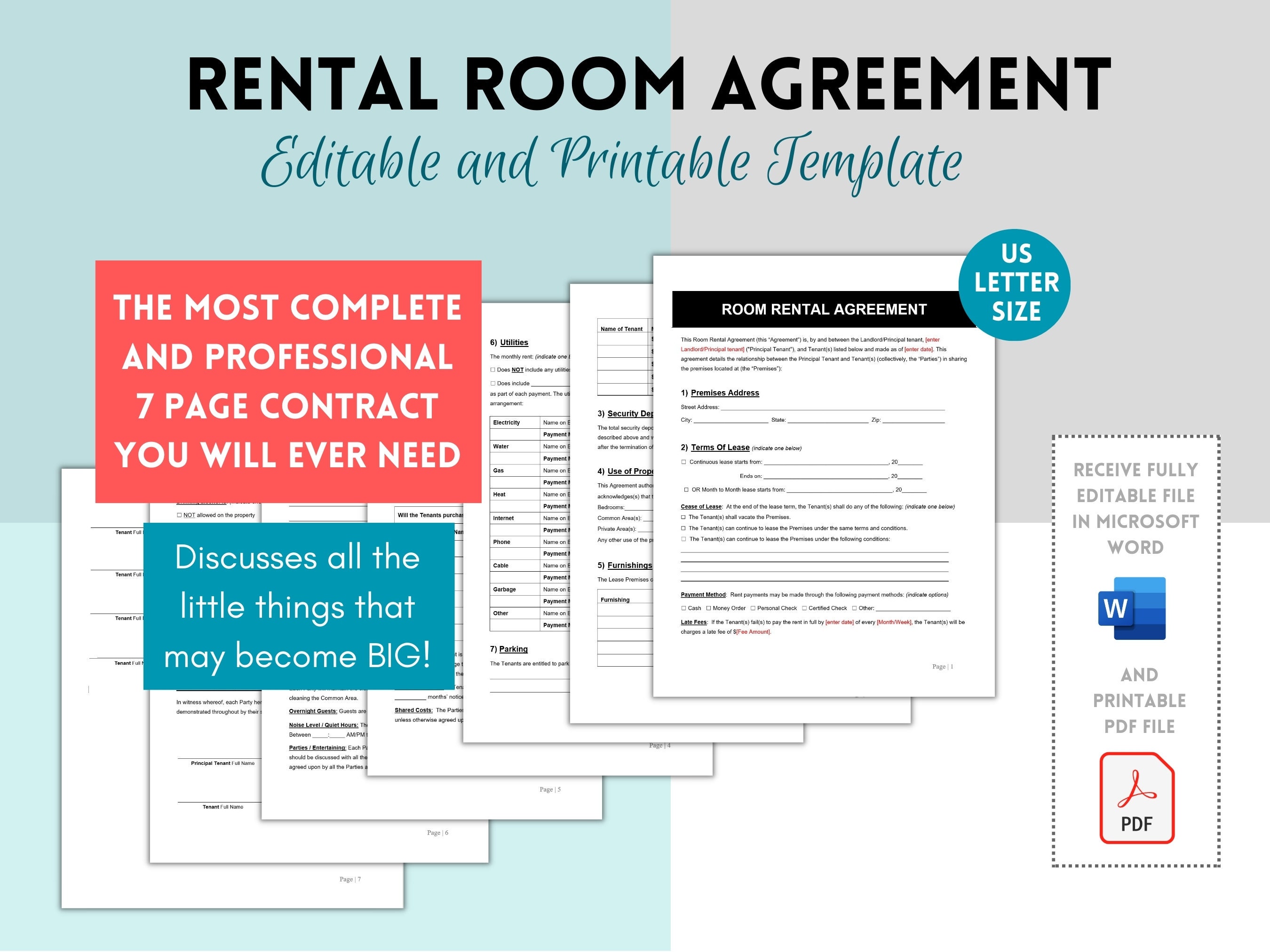 Roommate Agreement, Roommate Contract, Room Term Rental, Room Rental ...