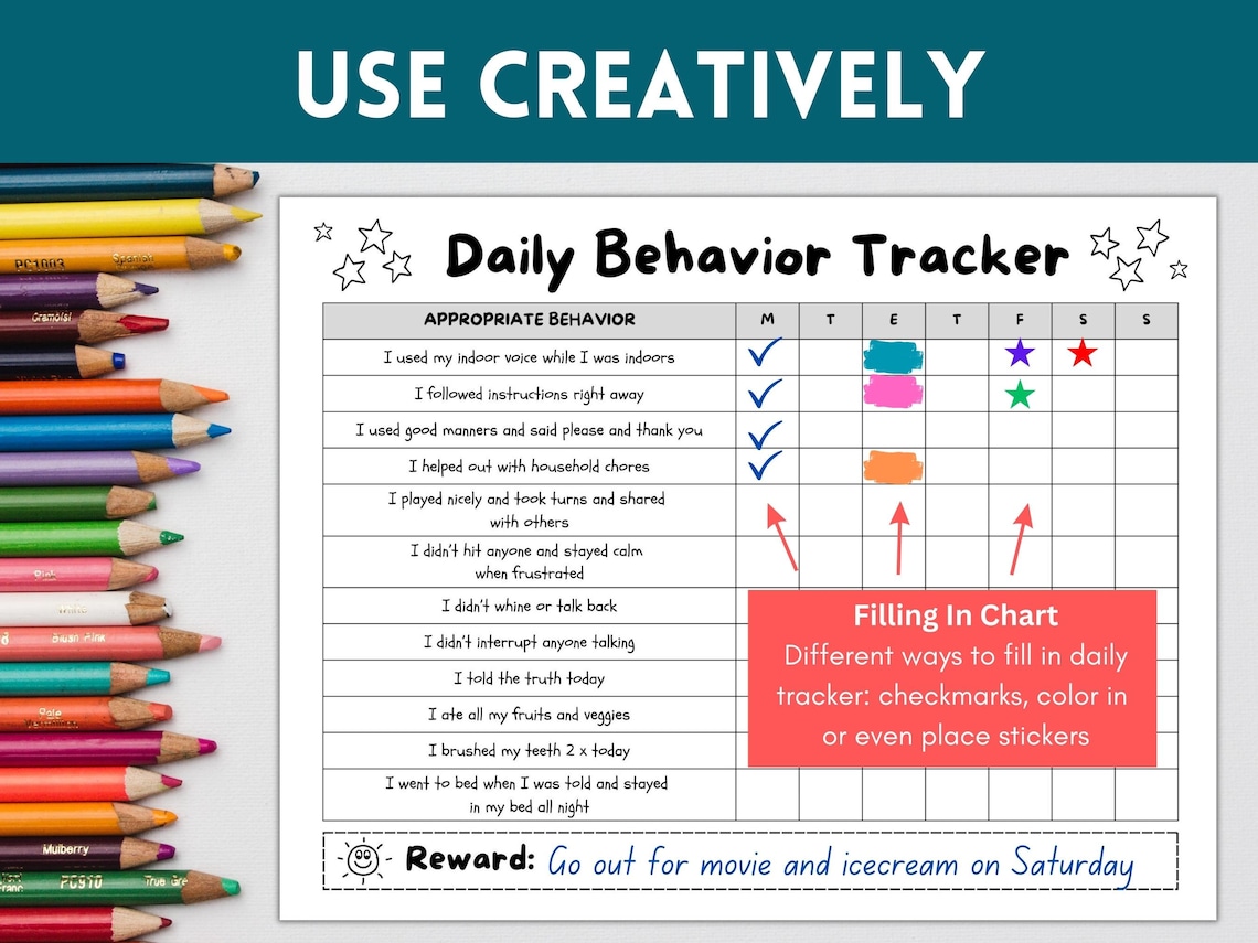 Daily Behavior Chart for Kids Printable, Good Behavior Tracking ...