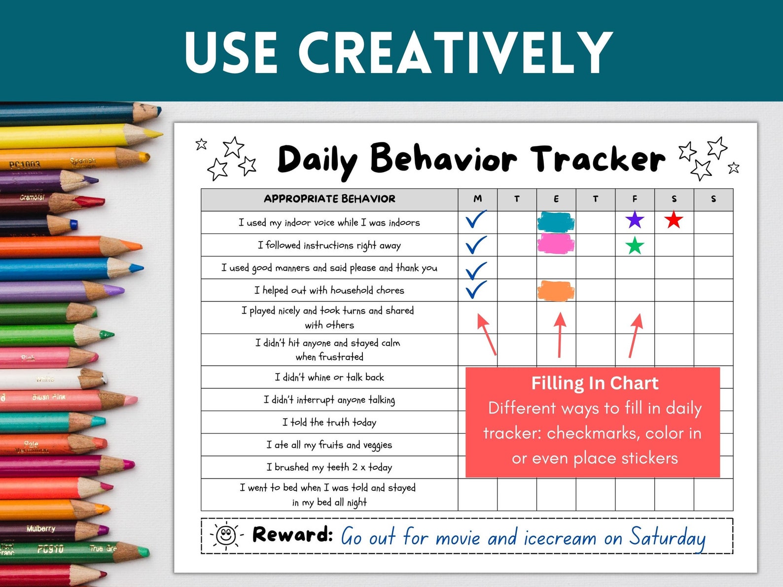 Daily Behavior Chart for Kids Printable, Good Behavior Tracking ...