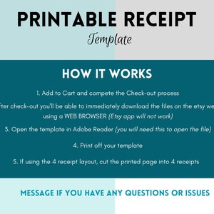 Cute Receipt, Printable Receipt Form, Small Business Receipt, Sales ...