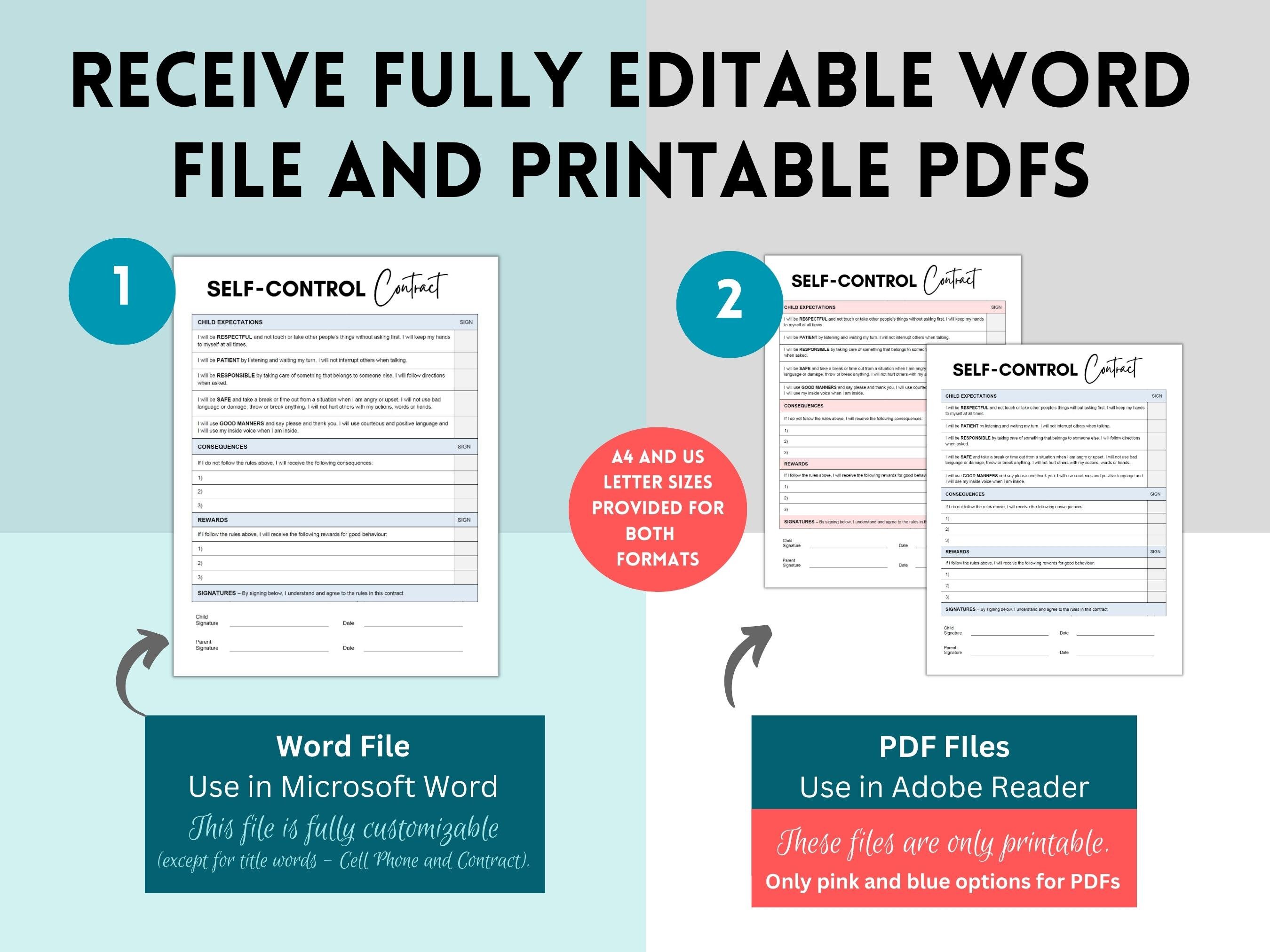Self Control Contract, Child Behavior Contract, Children Actions and ...