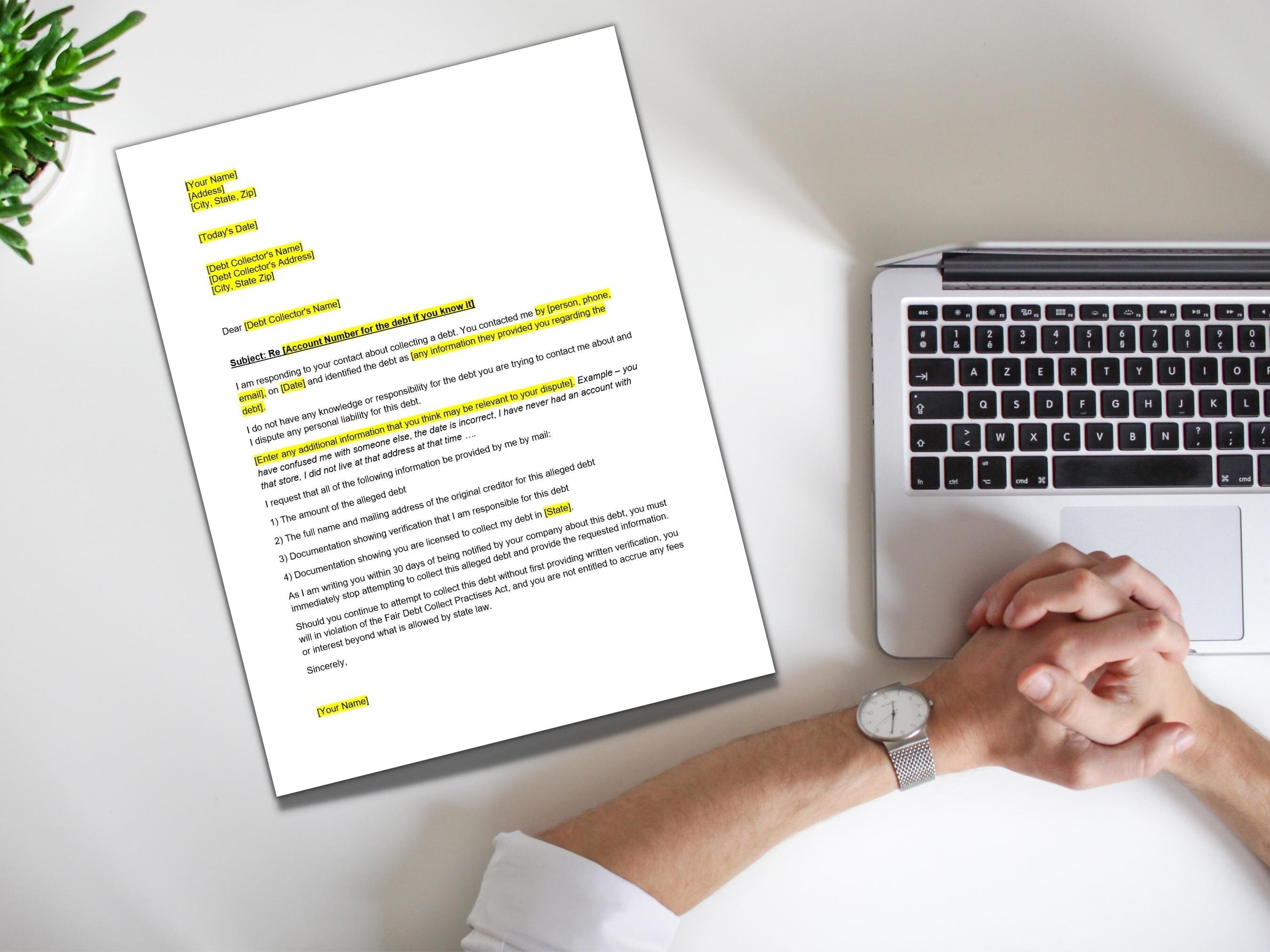 Professional Debt Collection Dispute Letter Template, Notice Letter ...