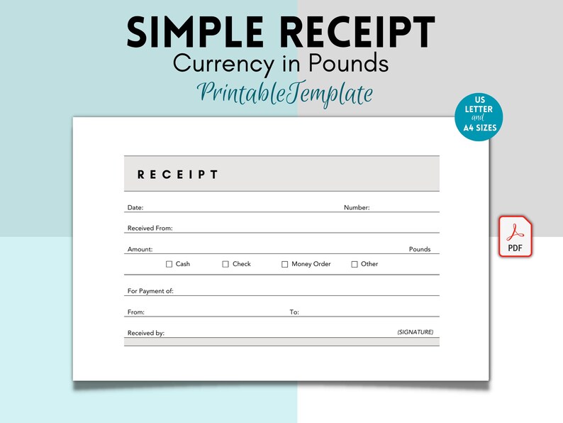 Simple Printable Receipt Form, Small Business Pounds Receipt, Sales ...