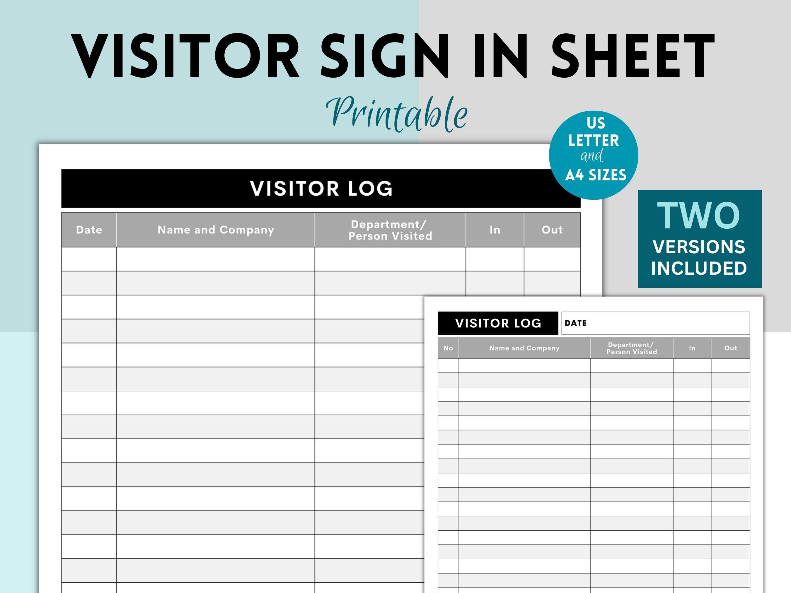 Visitor Log Template Excel