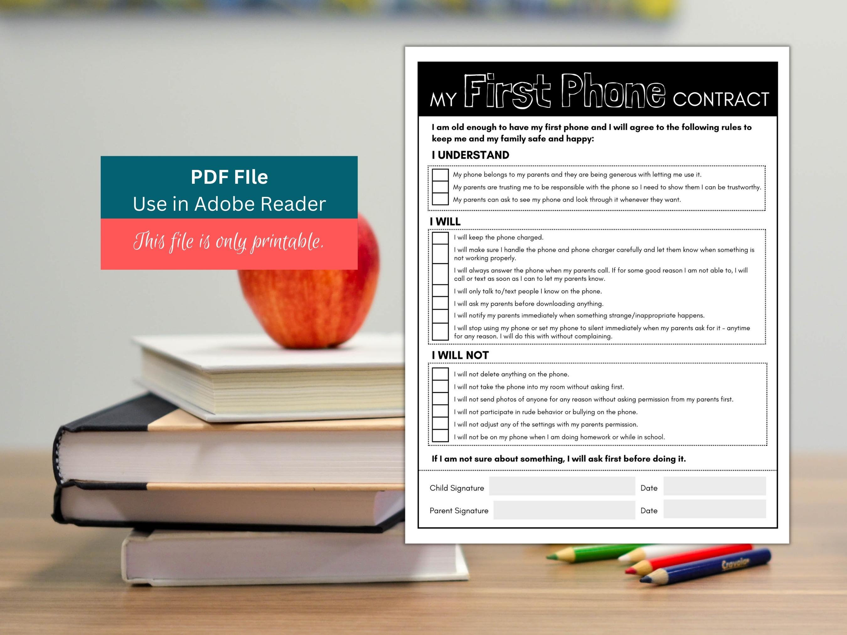 Cell Phone Contract for Child, Cell Phone Agreement, Phone Contract for ...