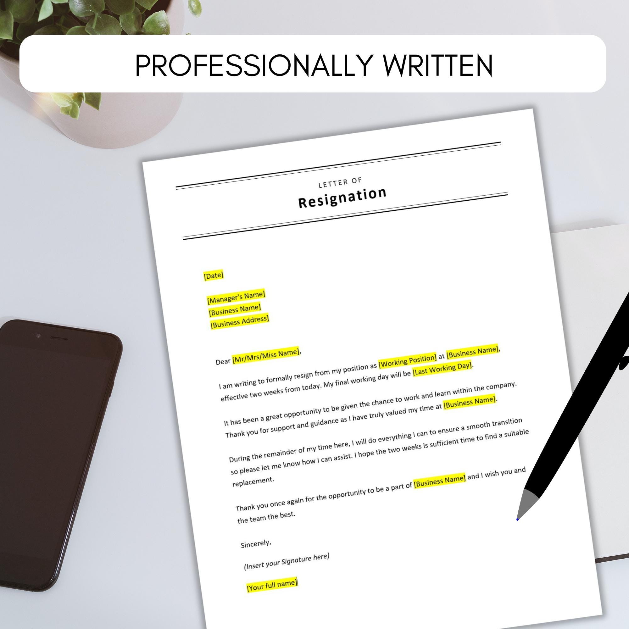 Two Weeks Notice Resignation Letter Template, 2 Weeks Notice Work ...