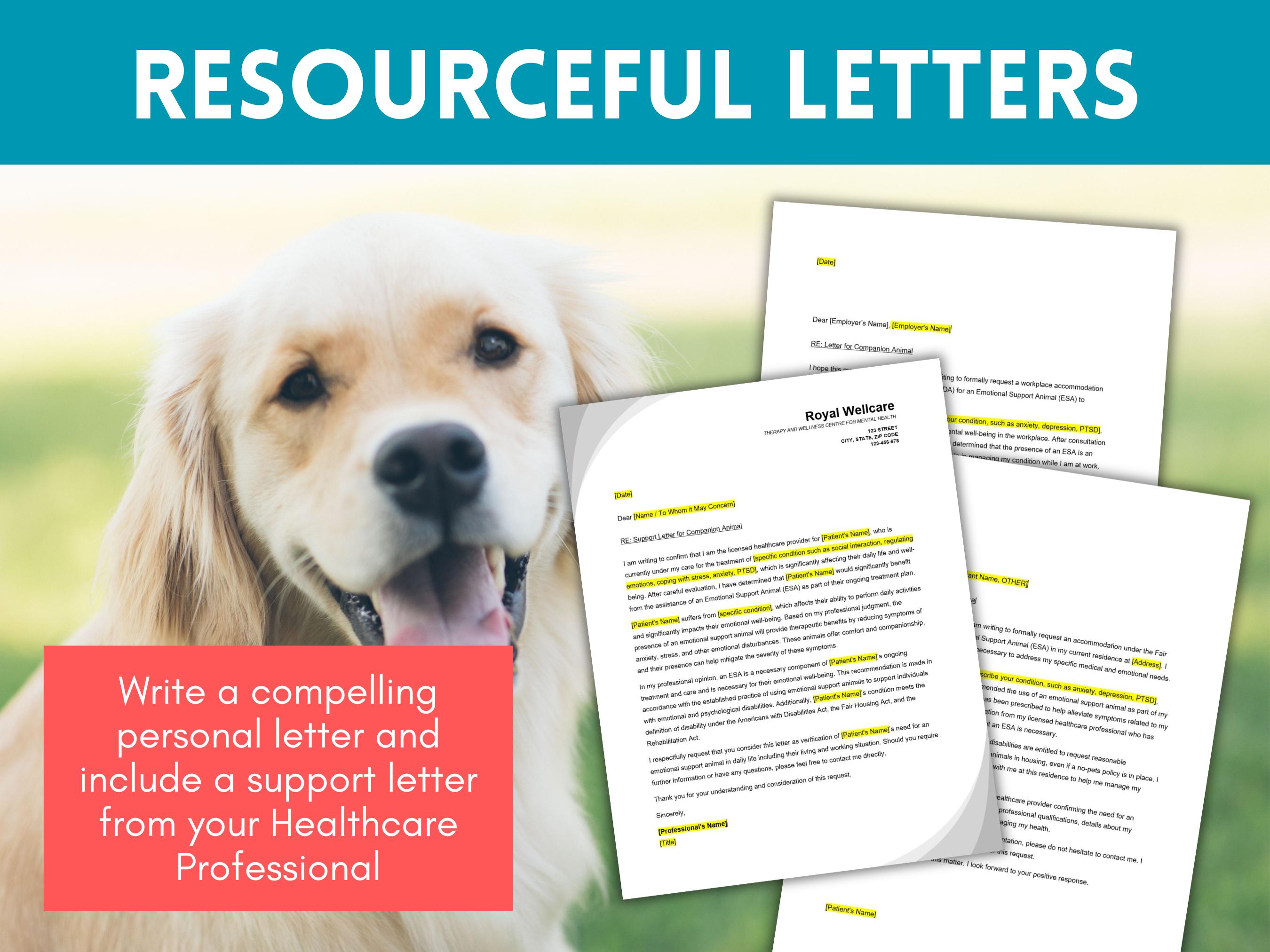 Editable Letter for Companion Animal, Emotional Support Animal Housing ...