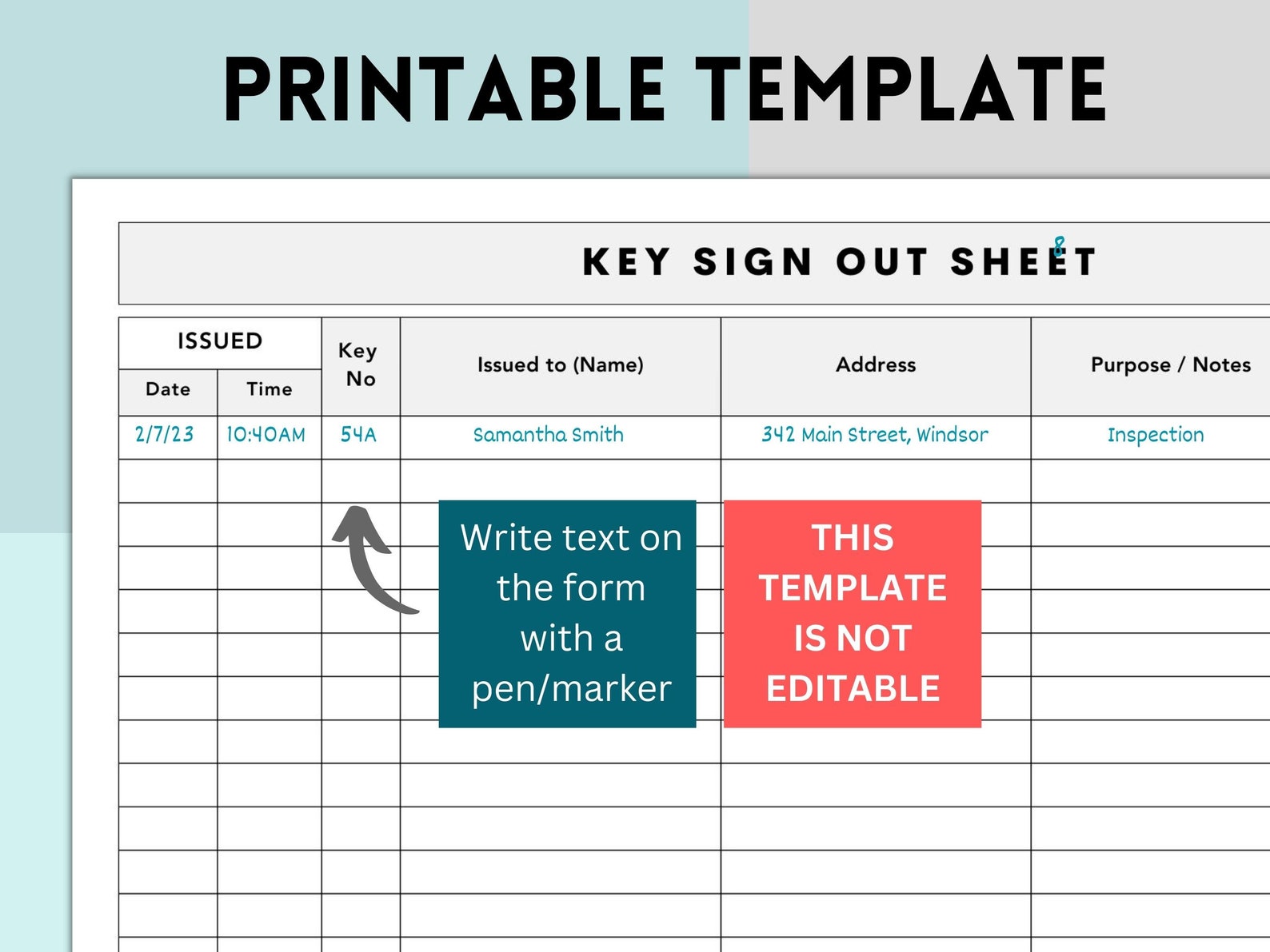 Key Sign Out Sheet, Key Sigh Out Log, Sign in Out Form, Equipment Key ...