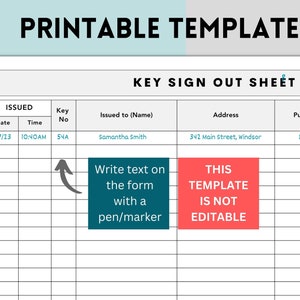 Key Sign Out Sheet, Key Sigh Out Log, Sign in Out Form, Equipment Key ...
