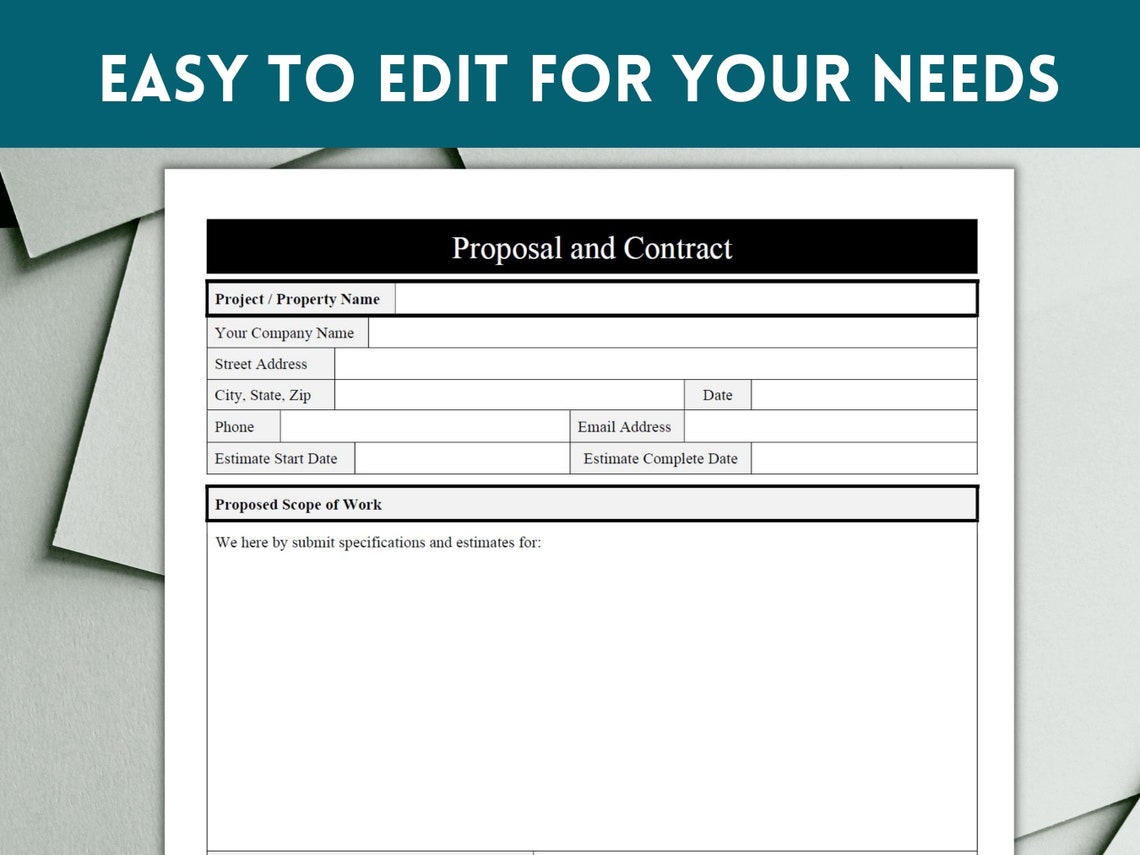 Contract Template, Printable Proposal and Contract Form, Business Form ...