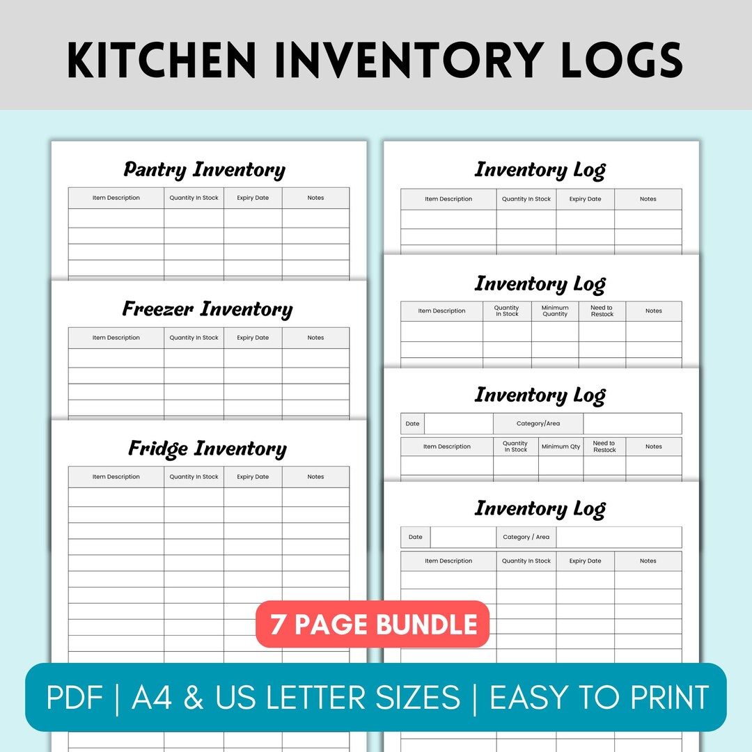 Kitchen Inventory Printable, Pantry, Fridge and Freezer Inventory ...