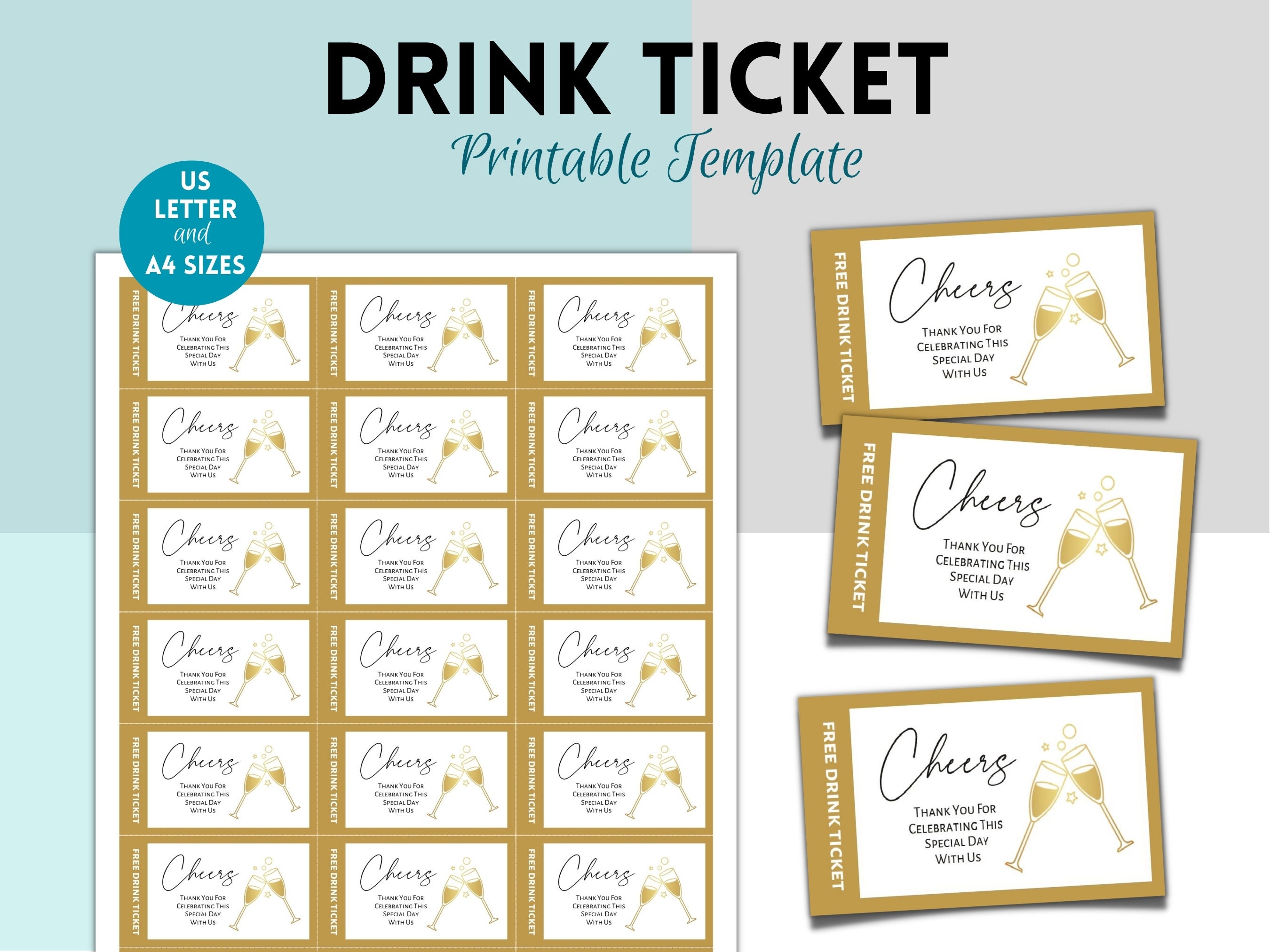Drink Tickets, Printable Party Drink Voucher Template, Wedding Party ...
