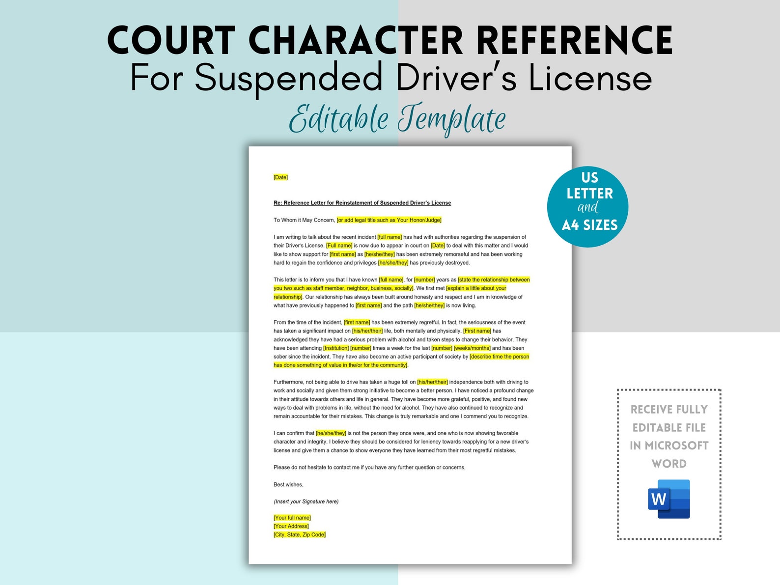 Character Reference Letter to Restore Drivers License, Court Character ...