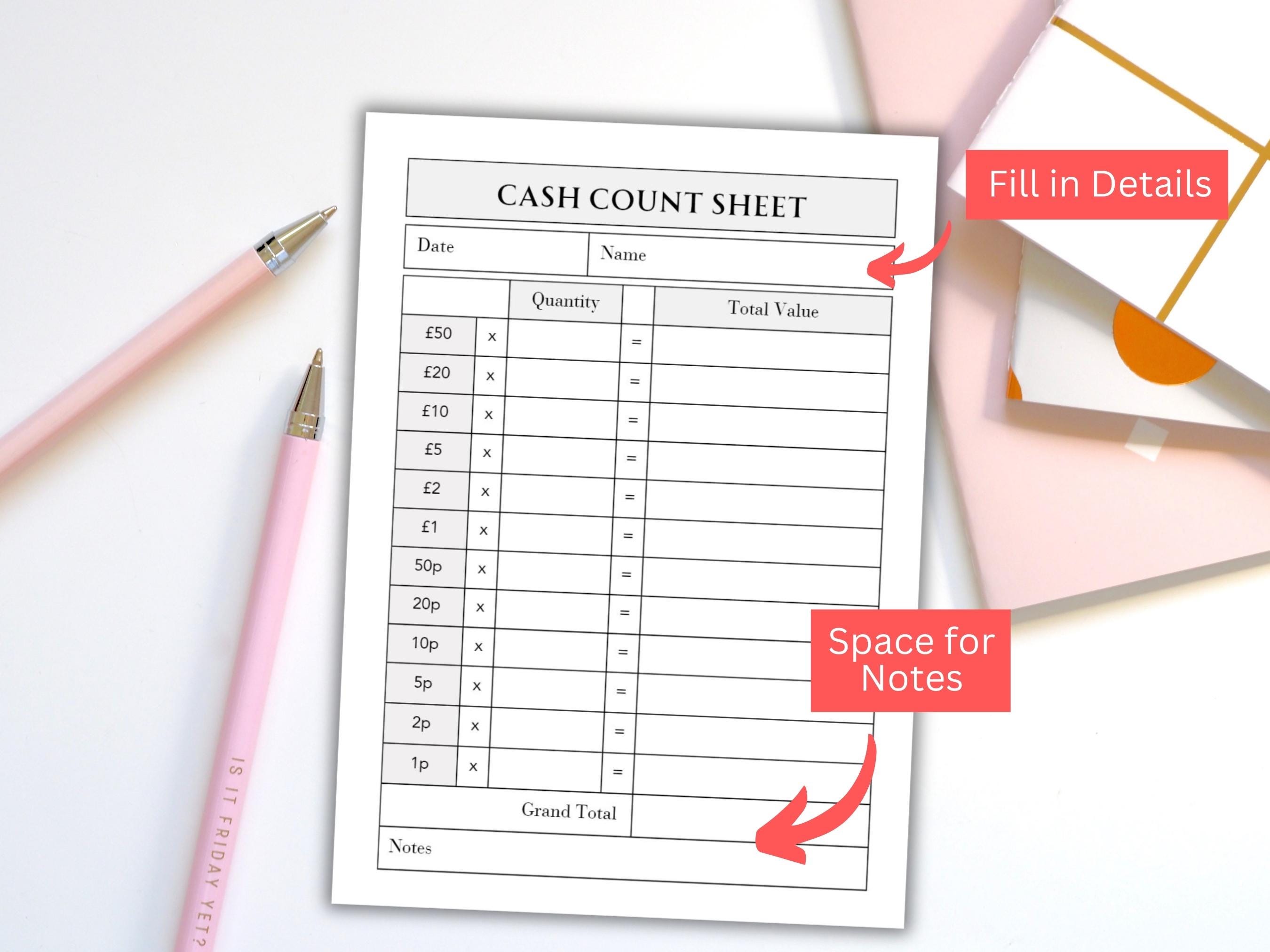 UK Cash Breakdown, Count Sheet, Cash Breakdown Slip PDF, Cash ...