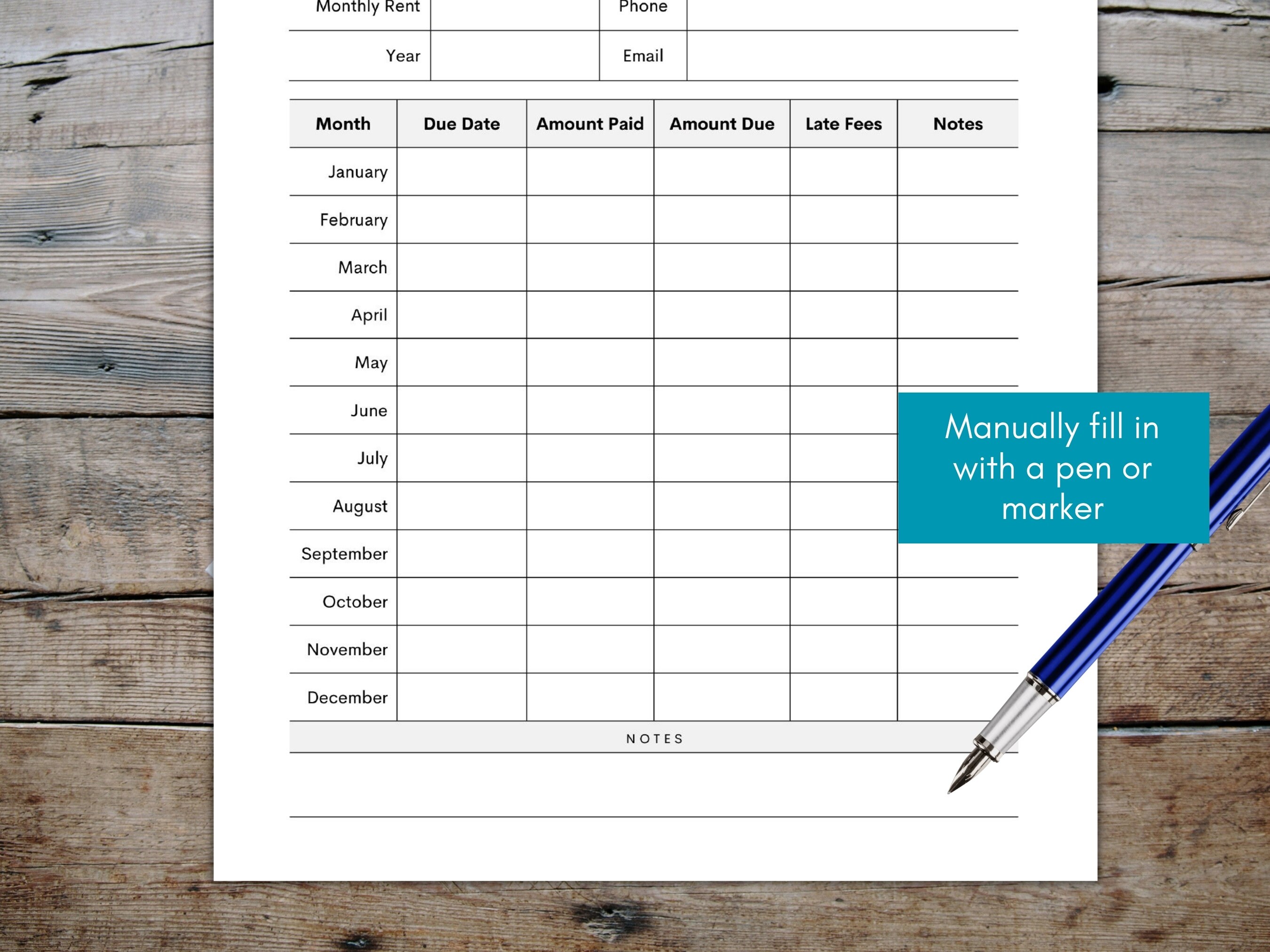 Simple Printable Rent Receipt and Rent Ledger, Cash Receipt, Rental ...
