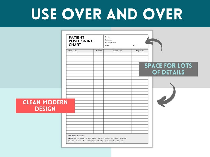 Patient Positioning and Turn Chart, Patient Repositioning Chart ...