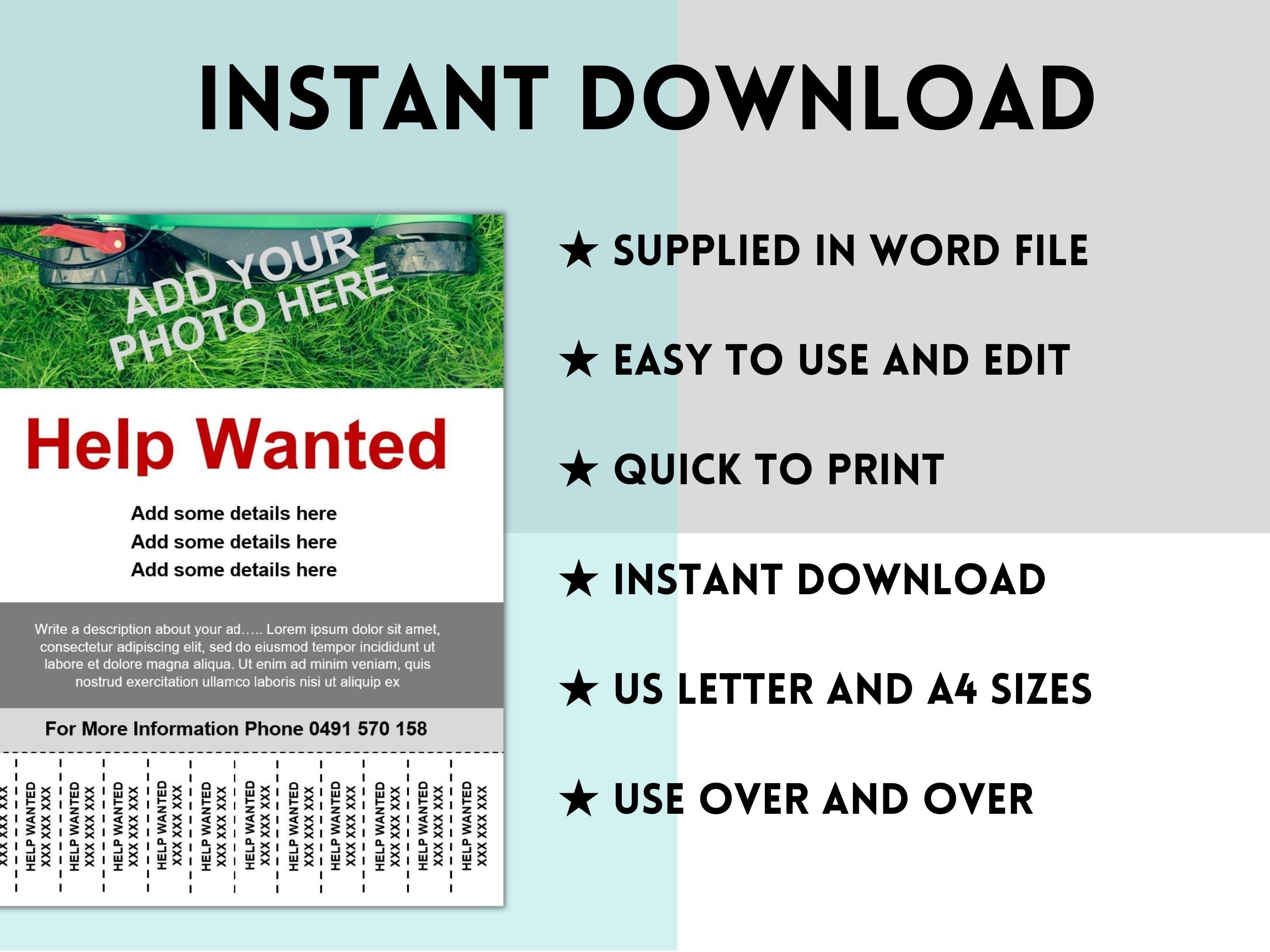 Editable Help Wanted Tear-off Flyer, Advertisement Flyer, Flyer ...