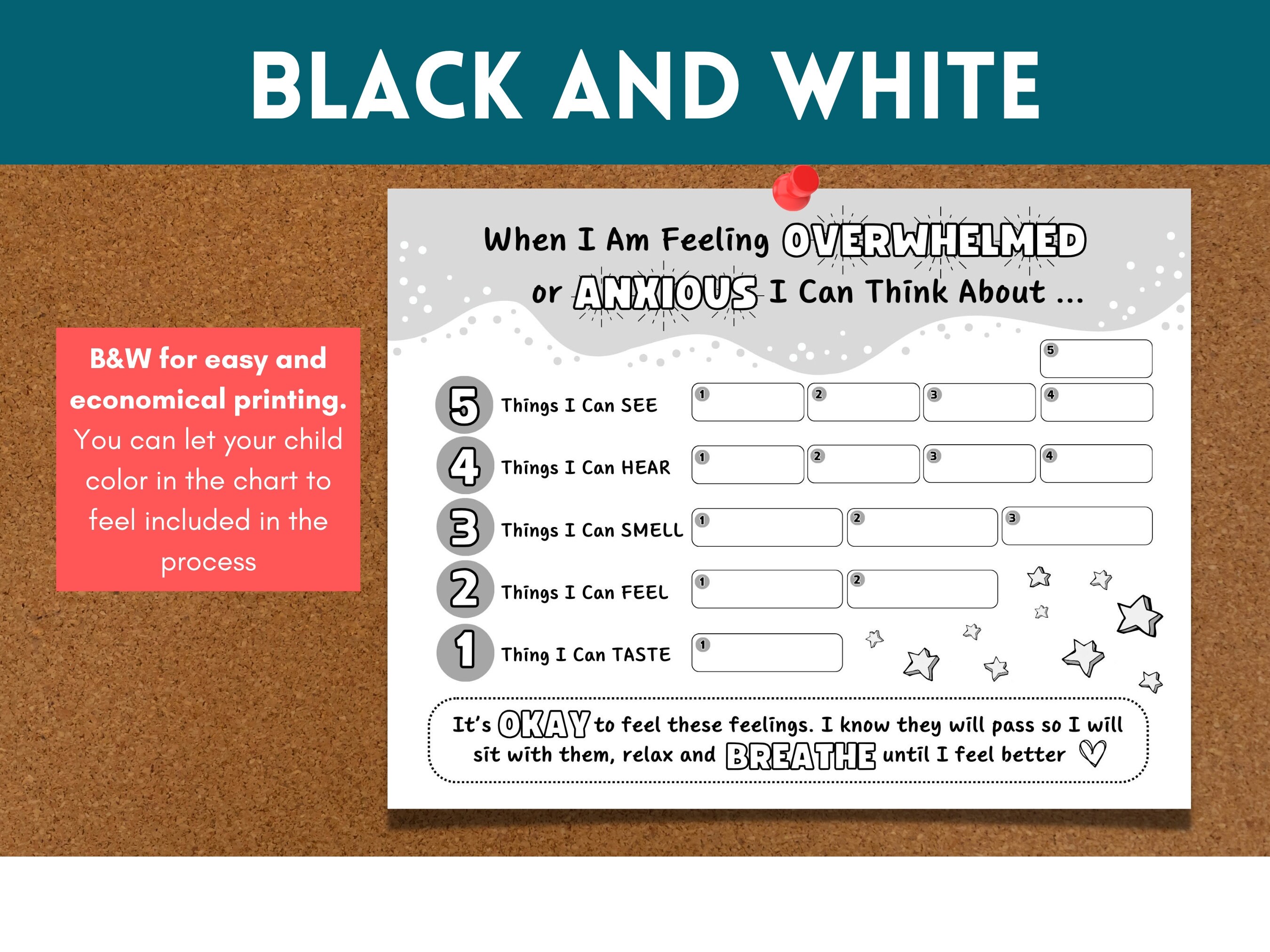 Anxiety Worksheet for Kids, Coping Skills, Five Senses Grounding ...