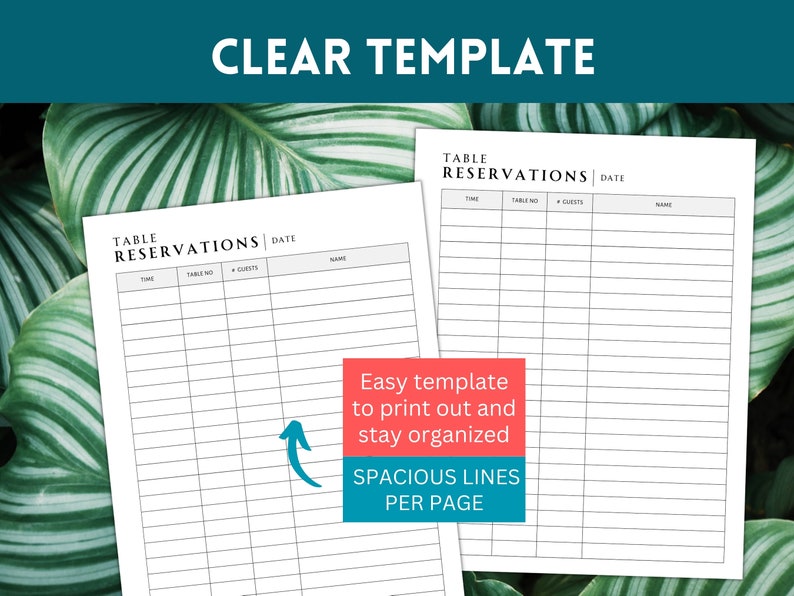 Printable Table Reservation List, Restaurant Table Reservation Form ...