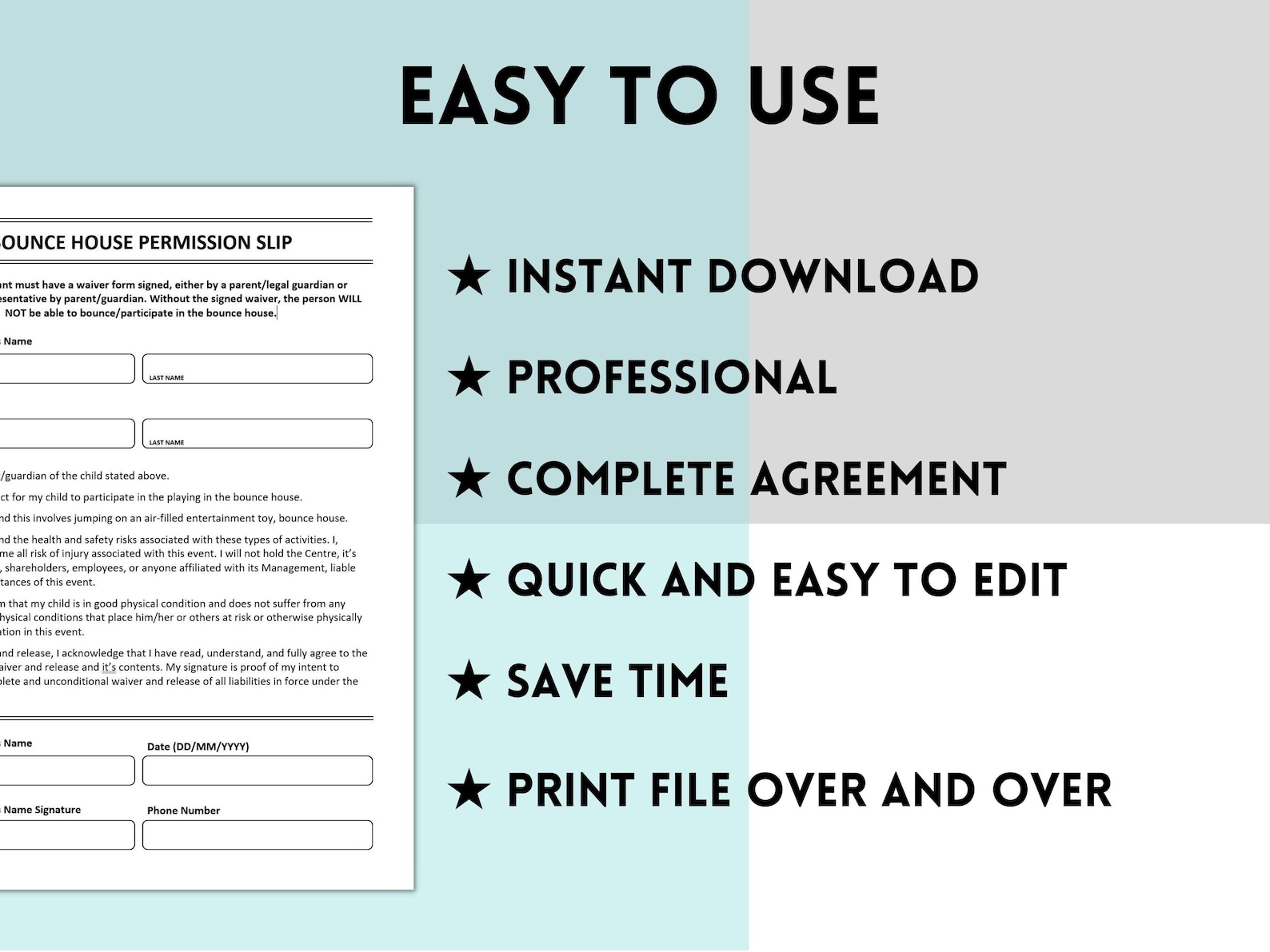 Inflatable Bounce House Rental Agreement, Bounce House Waiver of ...