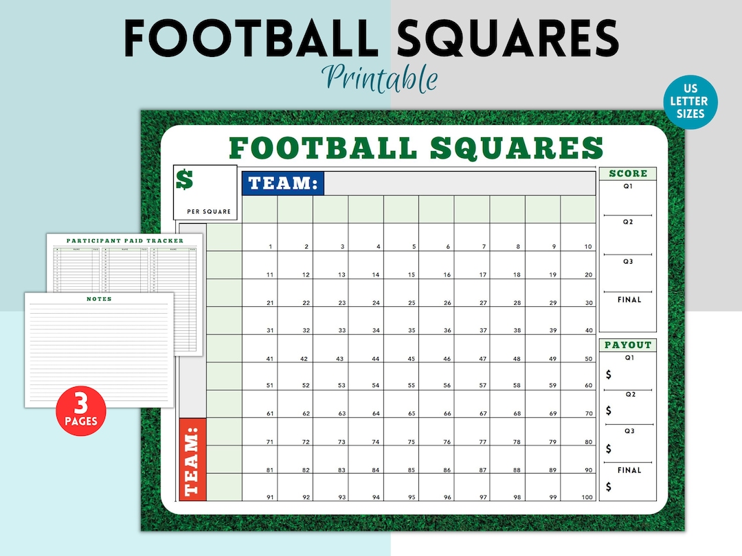 Printable Football Squares, Football Fundraiser, Football Betting Game ...