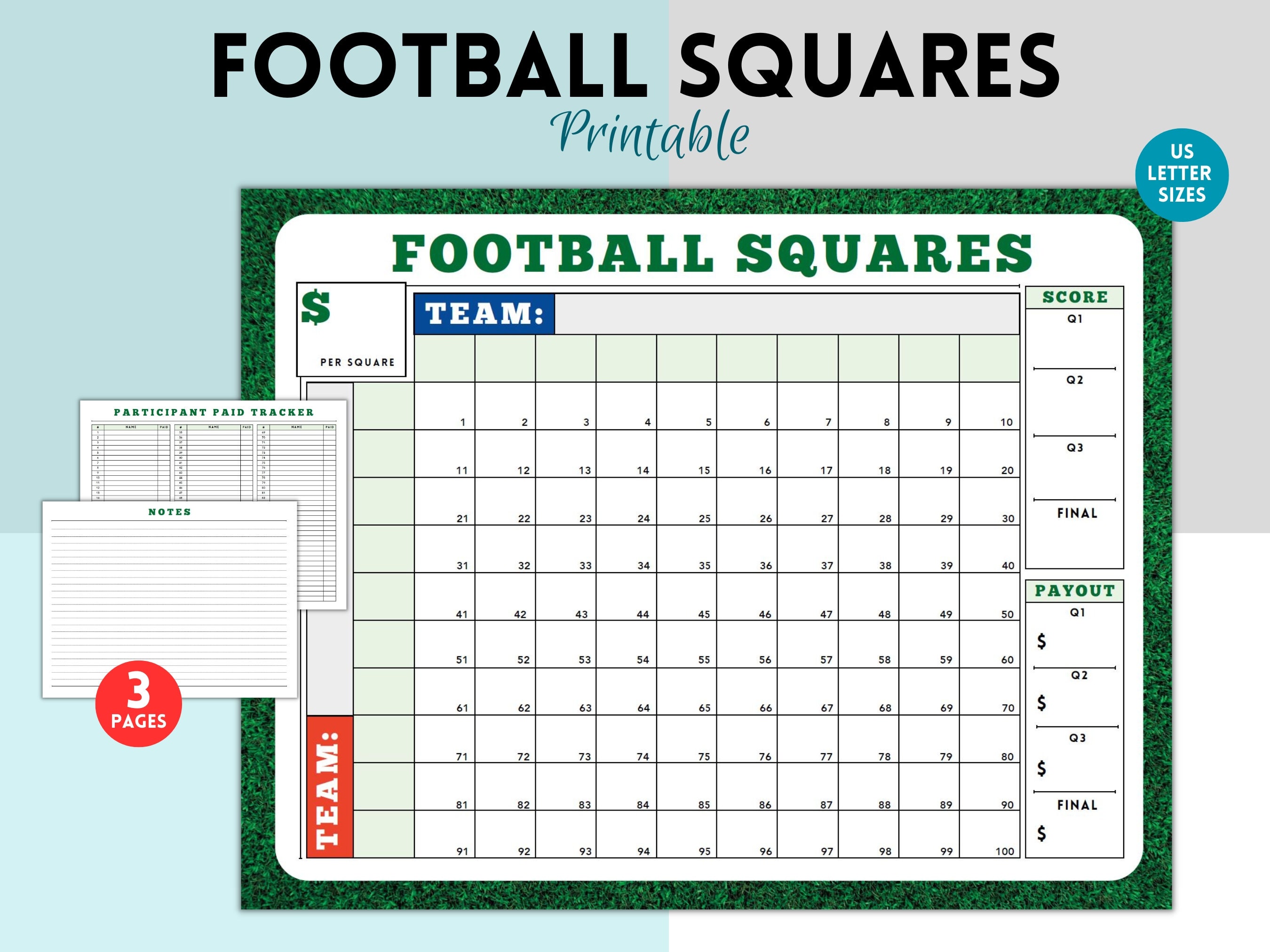 Printable Football Squares, Football Fundraiser, Football Betting Game ...