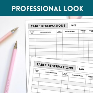 Printable Table Reservation List, Restaurant Table Reservation Form ...